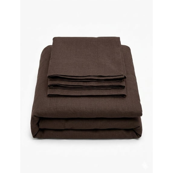 DENIS & DI 100% French Linen Duvet Cover Set, King Size, Espresso Brown ...