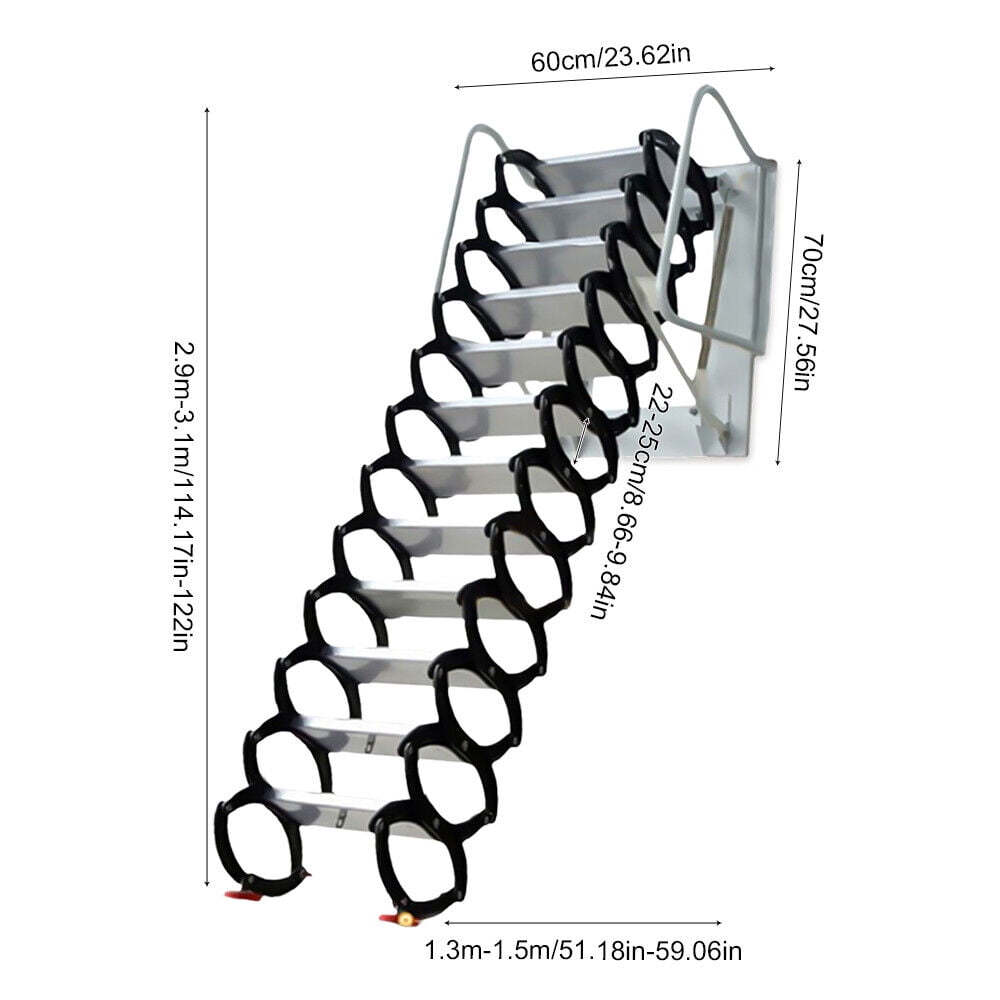 DENSET 10.17ft Wall Mounted Ladder Attic Loft Stairs 12 Step Folding ...