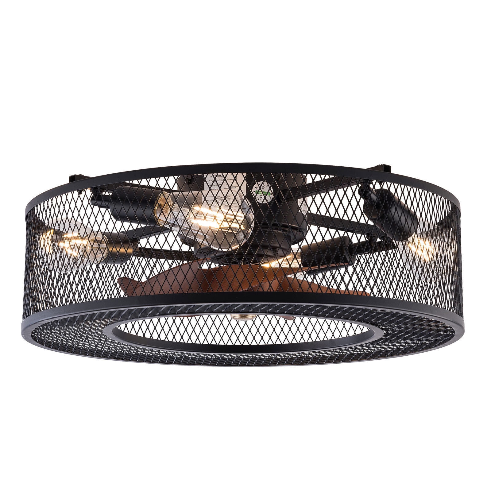 DENSET 20'' Black Farmhouse LED Flush Rustic Caged Ceiling Fan with ...