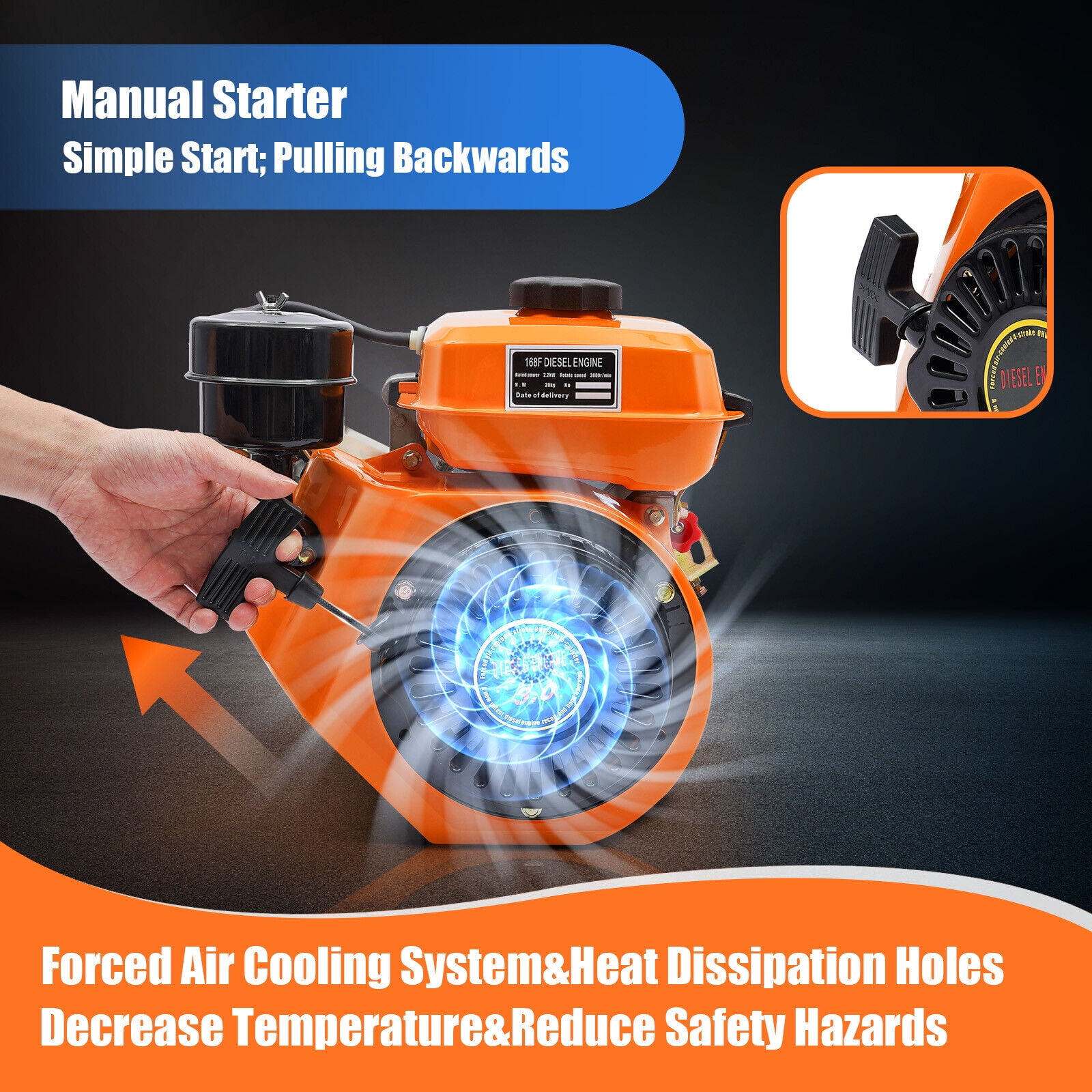 DENSET 3HP 196CC 2.2KW Vertical Engine Hand Recoil Start Single ...