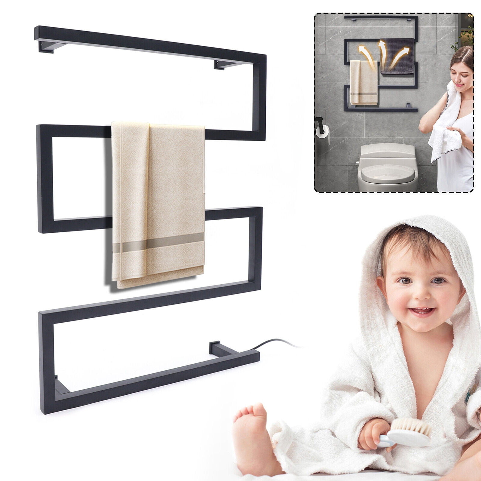DENSET 5-Bar Heated Bars Hot Towel Warmer Electric Drying Rack Wall ...