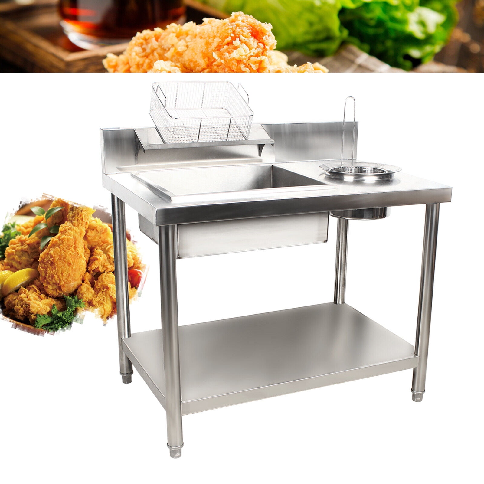 DENSET Stainless Steel Breading Table, Manual Fried Food Prep Station ...