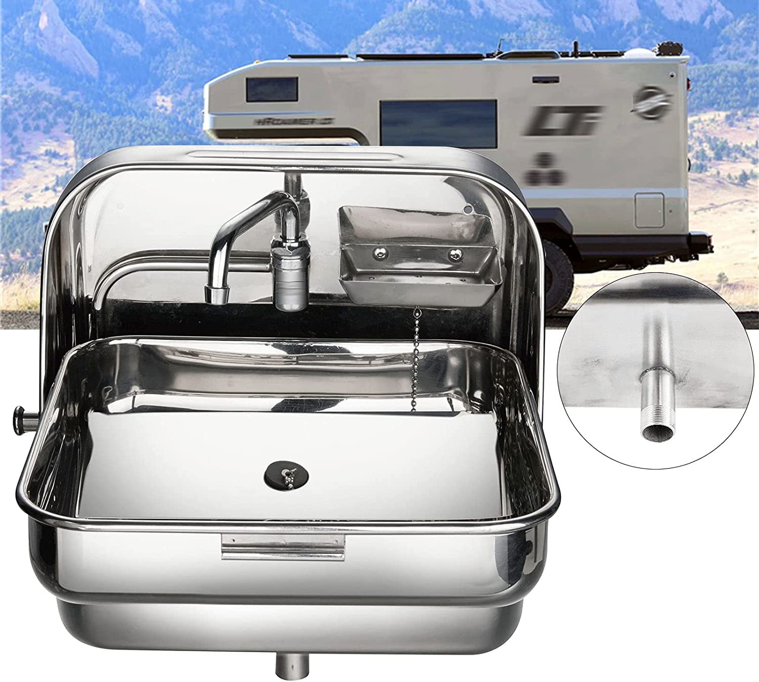 DENSET Caravan Boat RV Folding Sink with Cold Water Faucet,Stainless ...