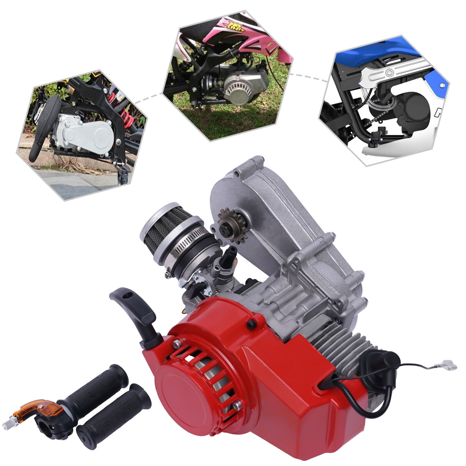 DENSET Dirt Bicycle Motorized 49CC 2-Stroke Gas Petrol Bike Engine Motor Kit For Pocket/Quad ...