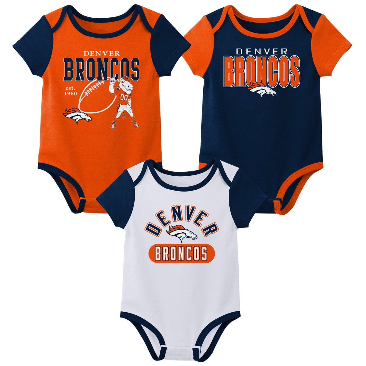 DENVER BRONCOS Infant Tm1&2 Color Cotton Short Sleeve Onesie 3PK Boy ...