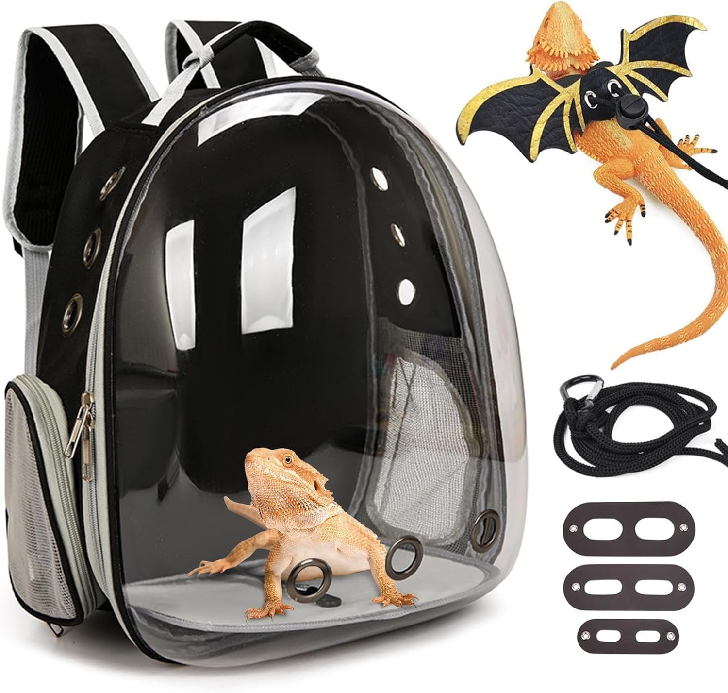 DENZUS Bearded Dragon Carrier with Harness and Leash Set, Large Reptile Travel Carrier Portable ...