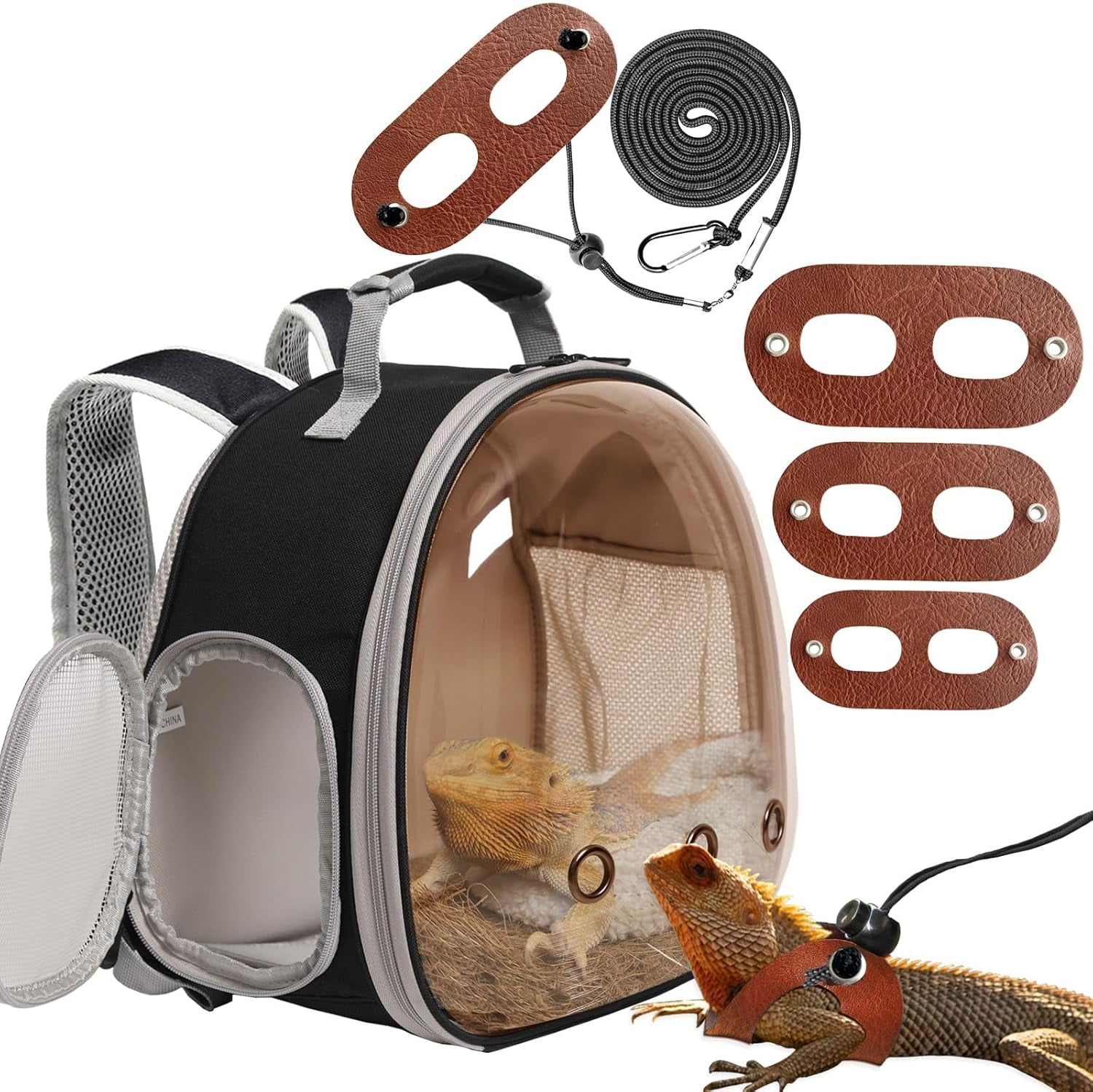 DENZUS Bearded Dragon Travel Backpack with Harness and Leash Set,Lizard ...