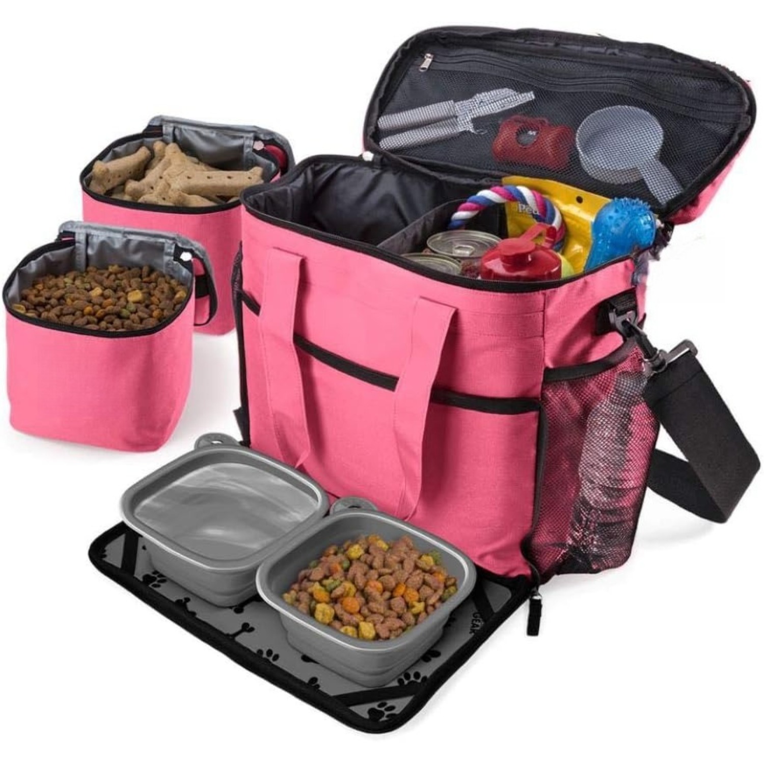 DENZUS Week Away Dog Travel Bag (12"x6"x11", Black) - Includes 2 Pet ...