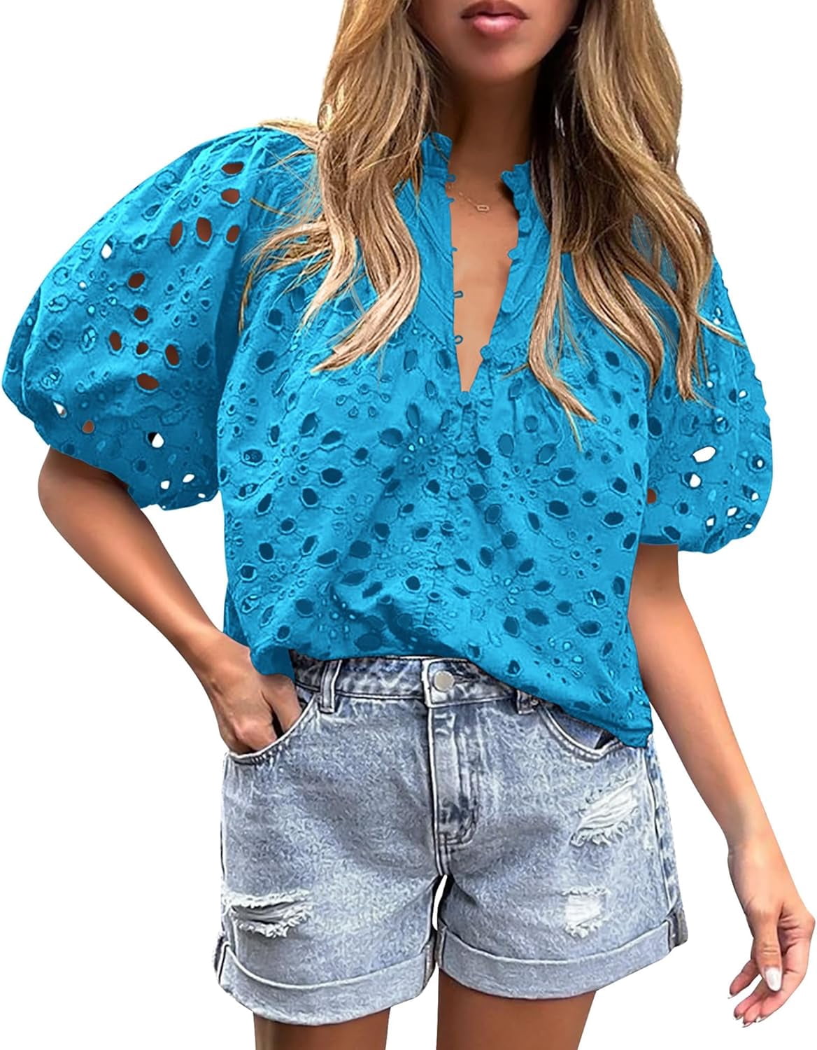 DENZUS Women's Summer Tops 2025 Dressy Casual Short Sleeve V Neck ...