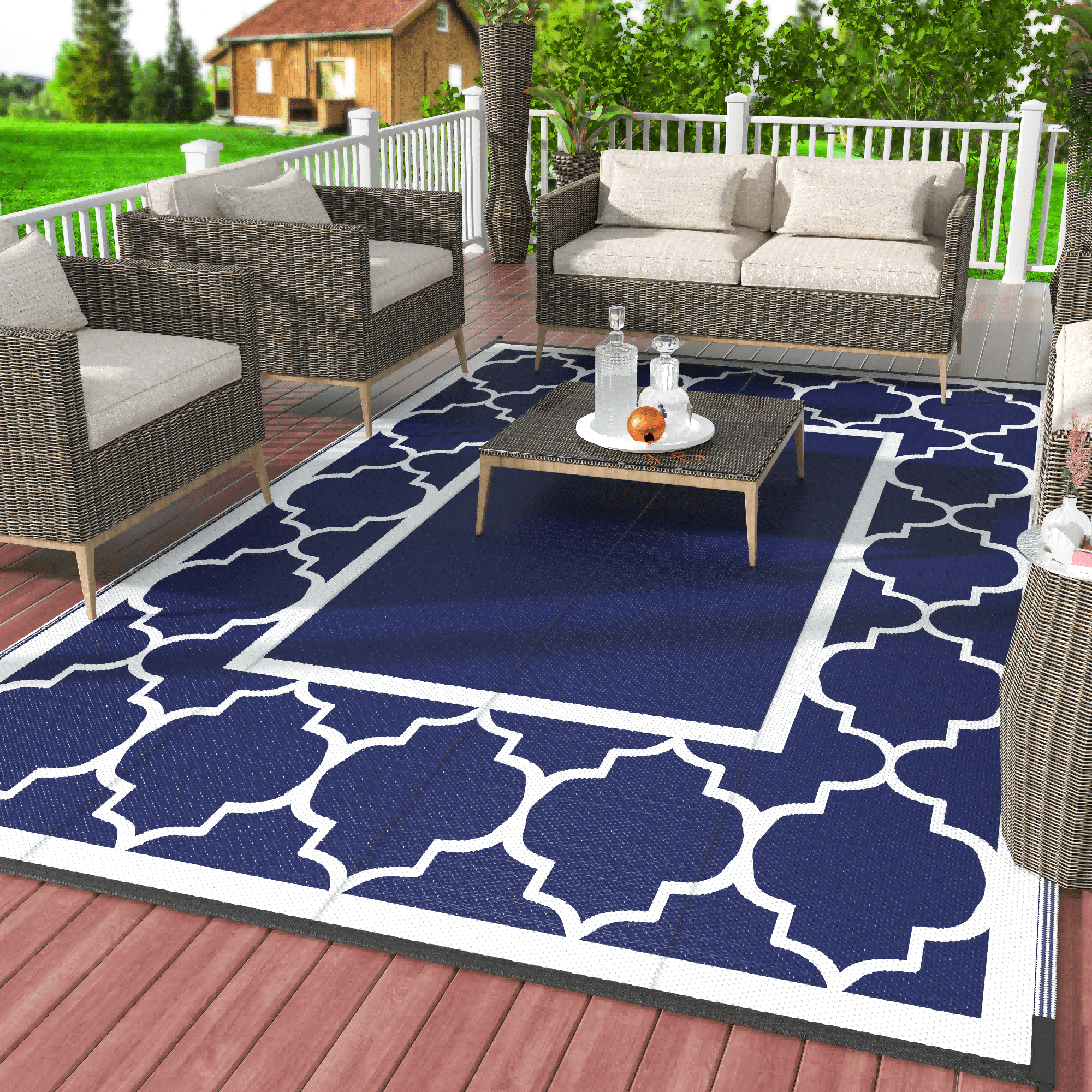 DEORAB Outdoor Rugs Waterproof Plastic Straw Mat 6'x9' Reversible for ...