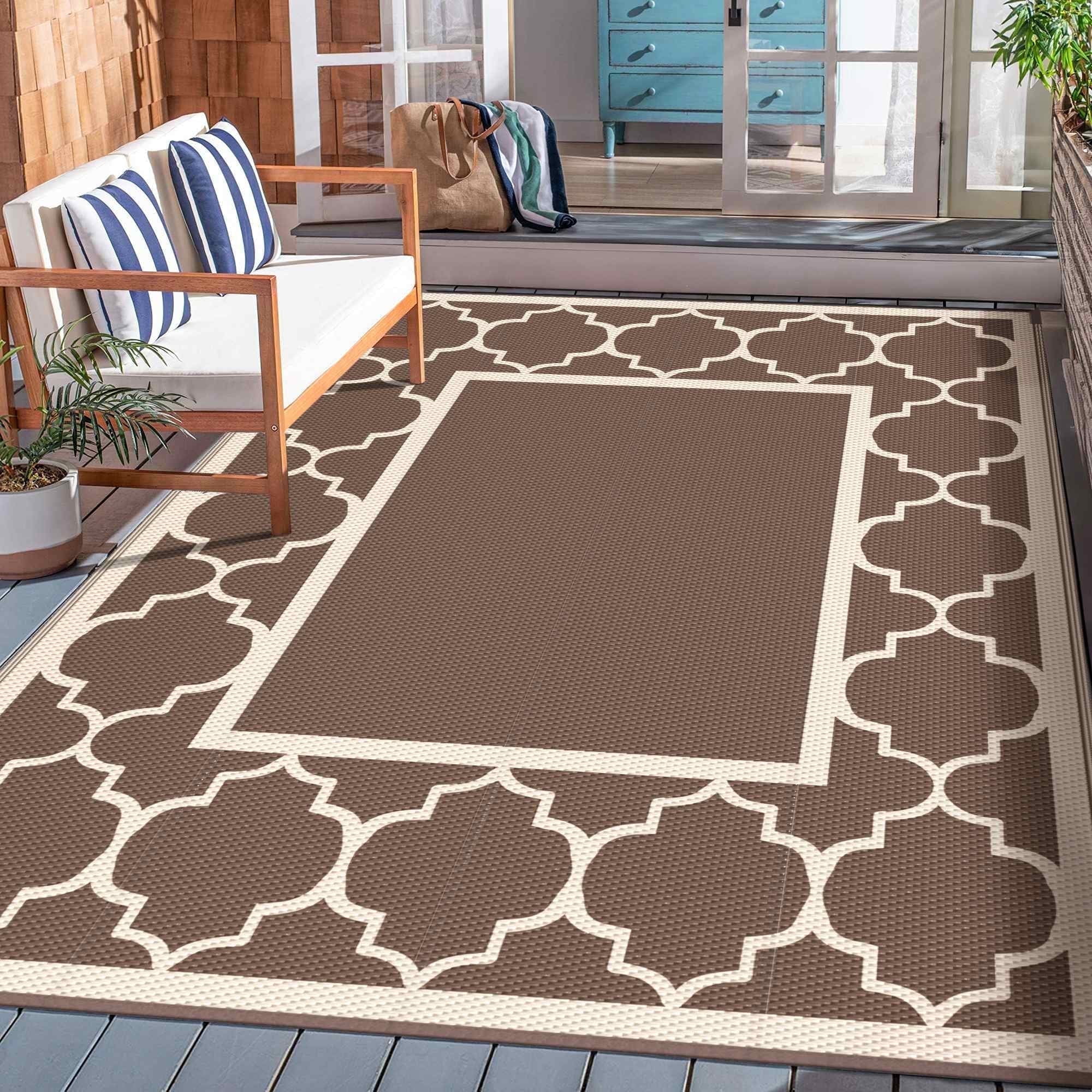 DEORAB Waterproof Reversible Outdoor Rug 6x9 Feet Patio Deck Beach ...