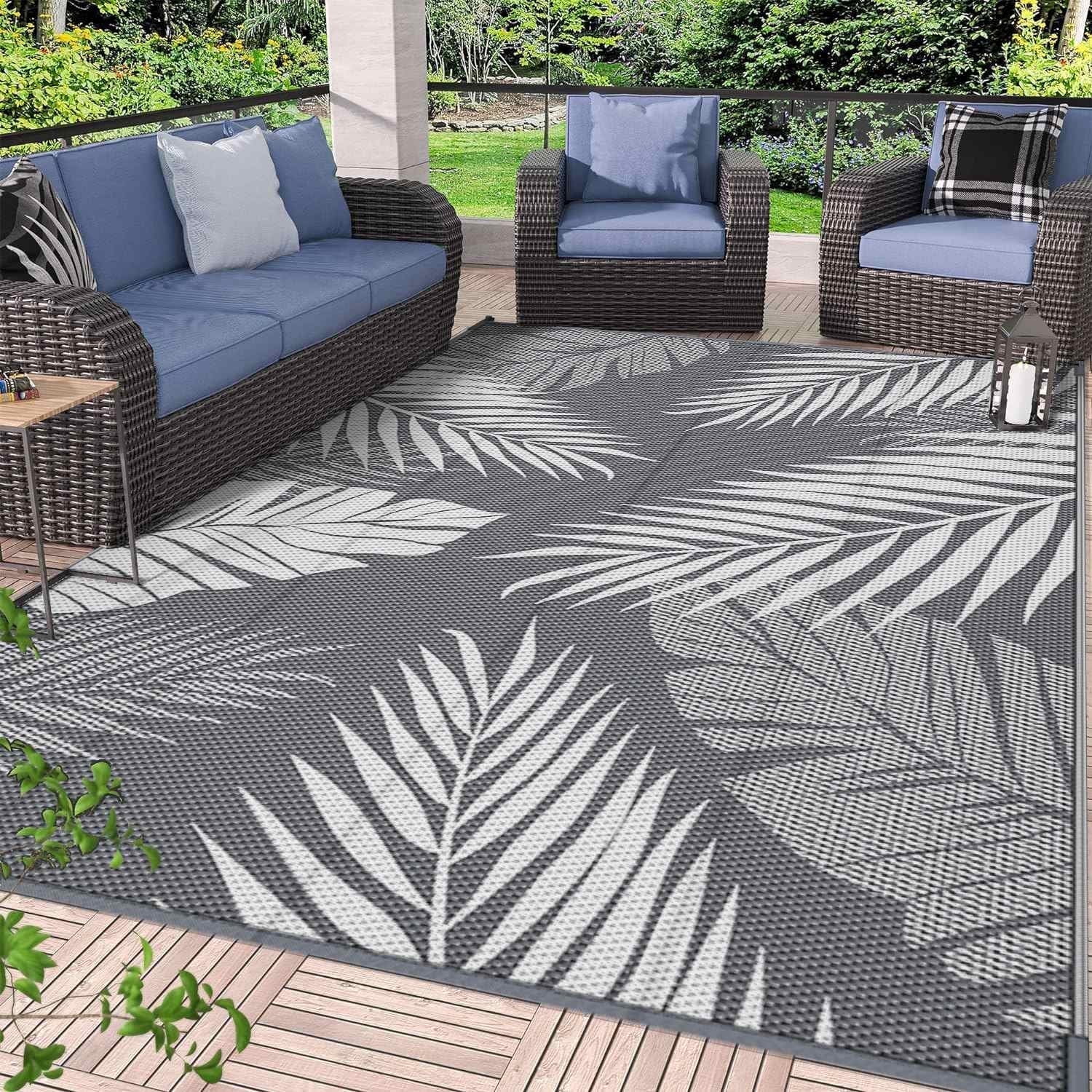 Free Shipping! DEORAB Outdoor Waterproof Reversible Rug 6x9 ft Gray and ...