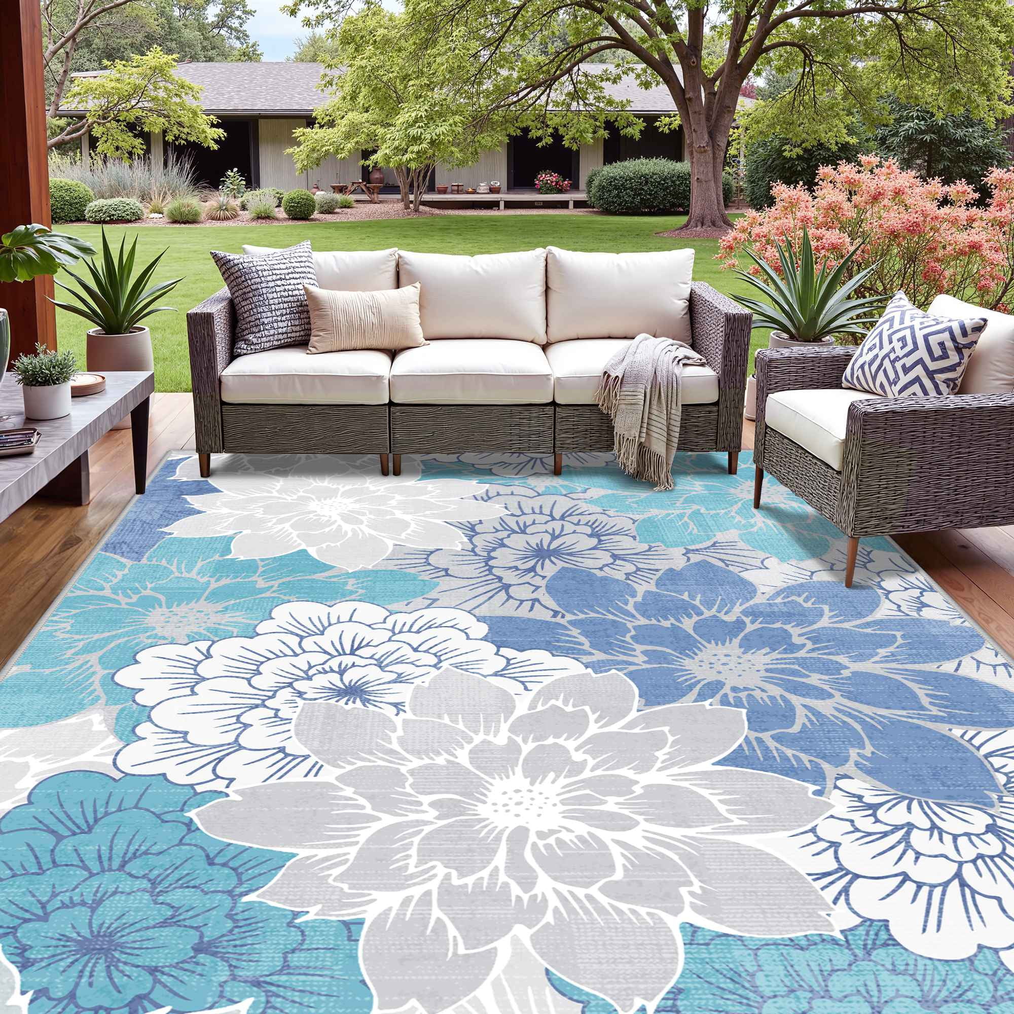 DEORAB 8'x10' Outdoor Rug Chenille Patio Carpet Three-Layer Material ...