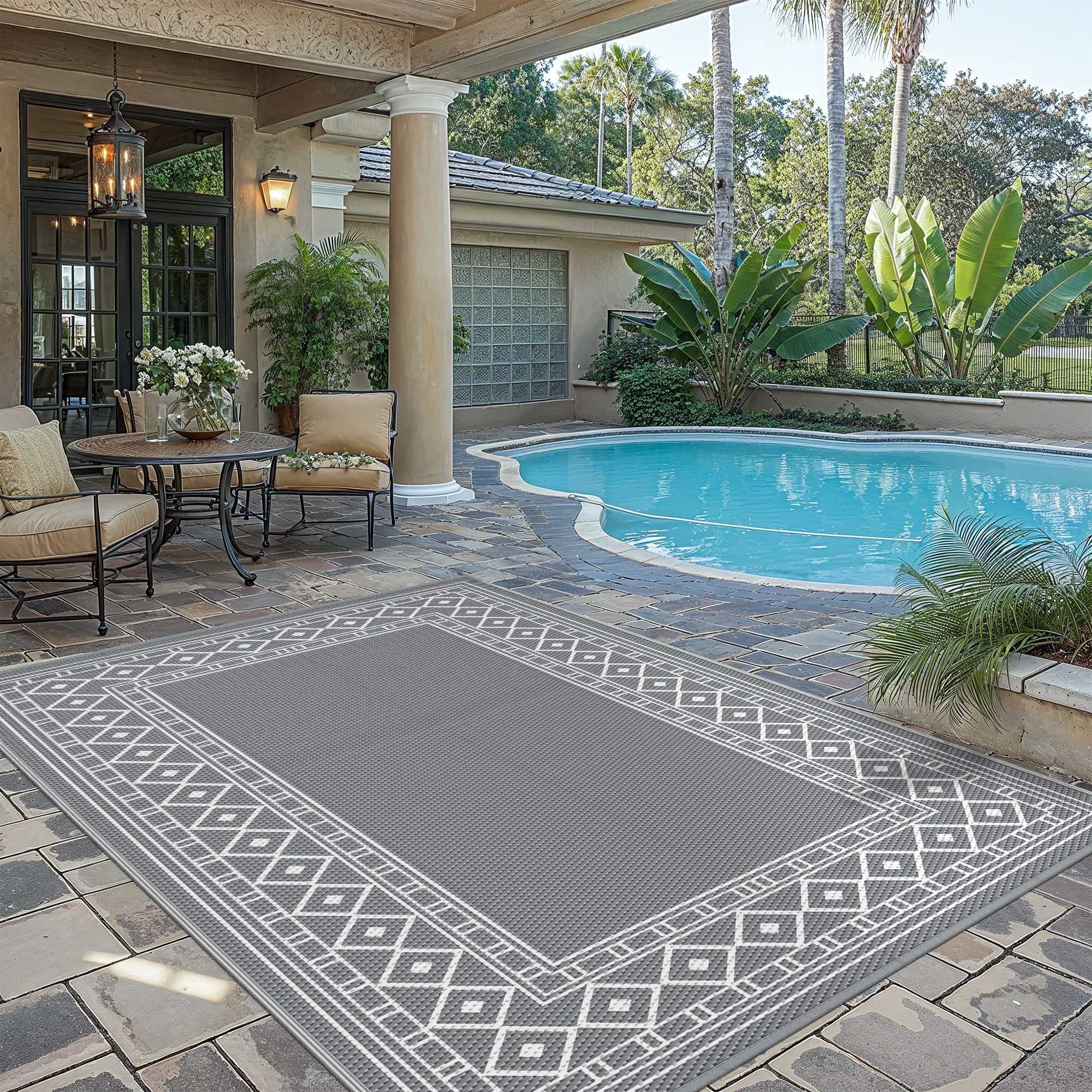 DEORAB 8x10 Indoor/Outdoor Waterproof Rug, Reversible, Geometric RV Mat ...