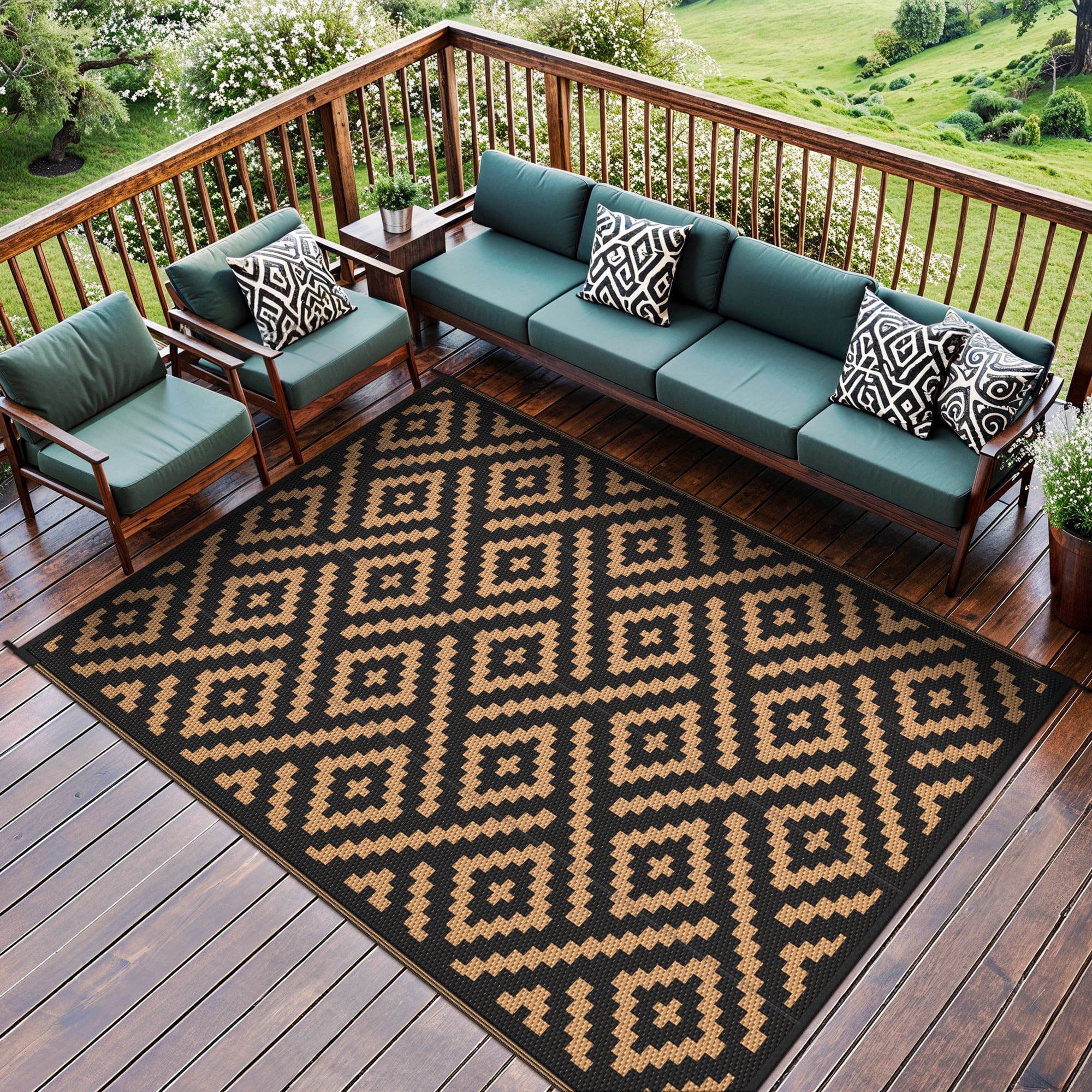 DEORAB Outdoor Rugs Waterproof Plastic Straw Mat 9'x12' Reversible for ...