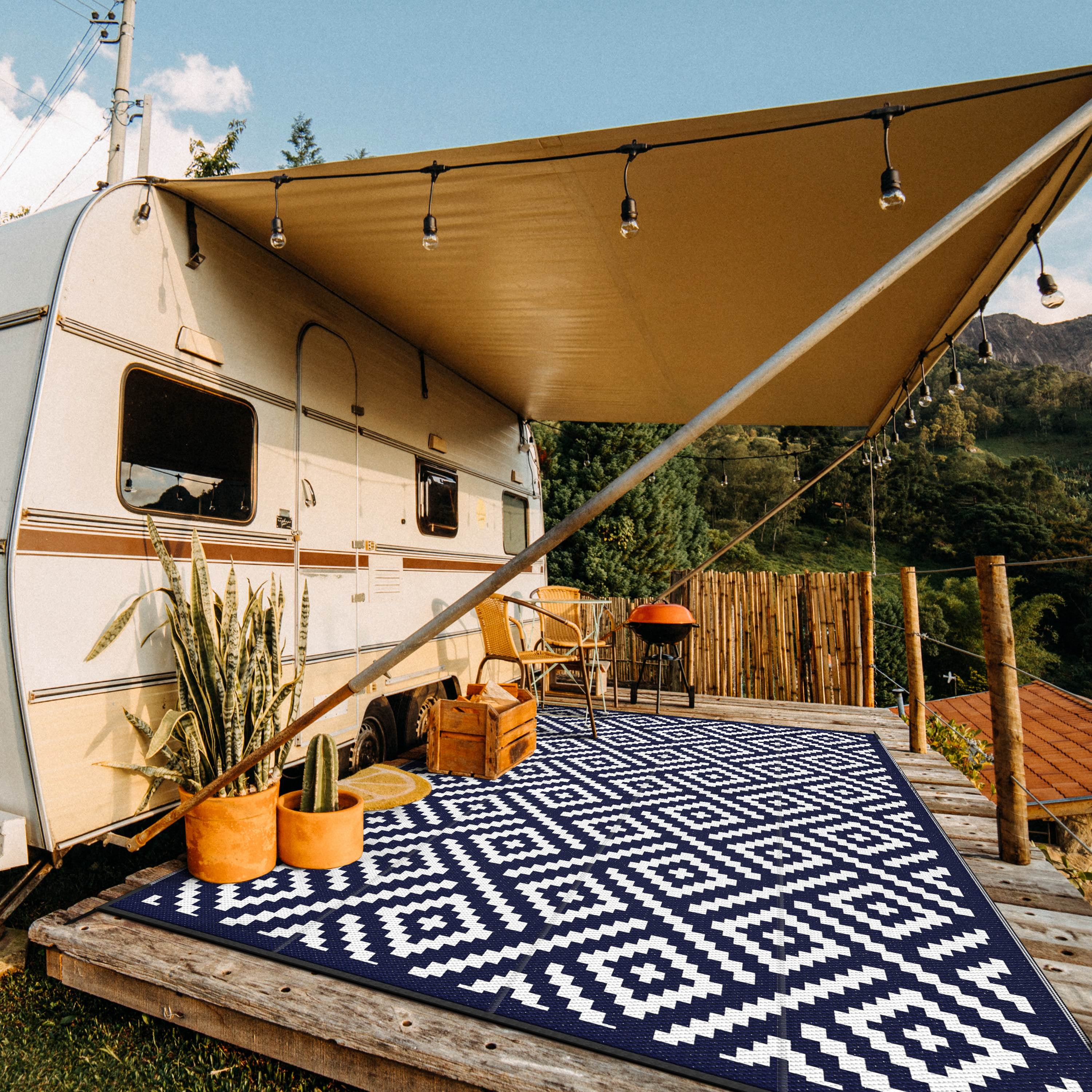 DEORAB Large RV Outdoor Rug, 10'x14' Waterproof, Reversible Patio Mat ...