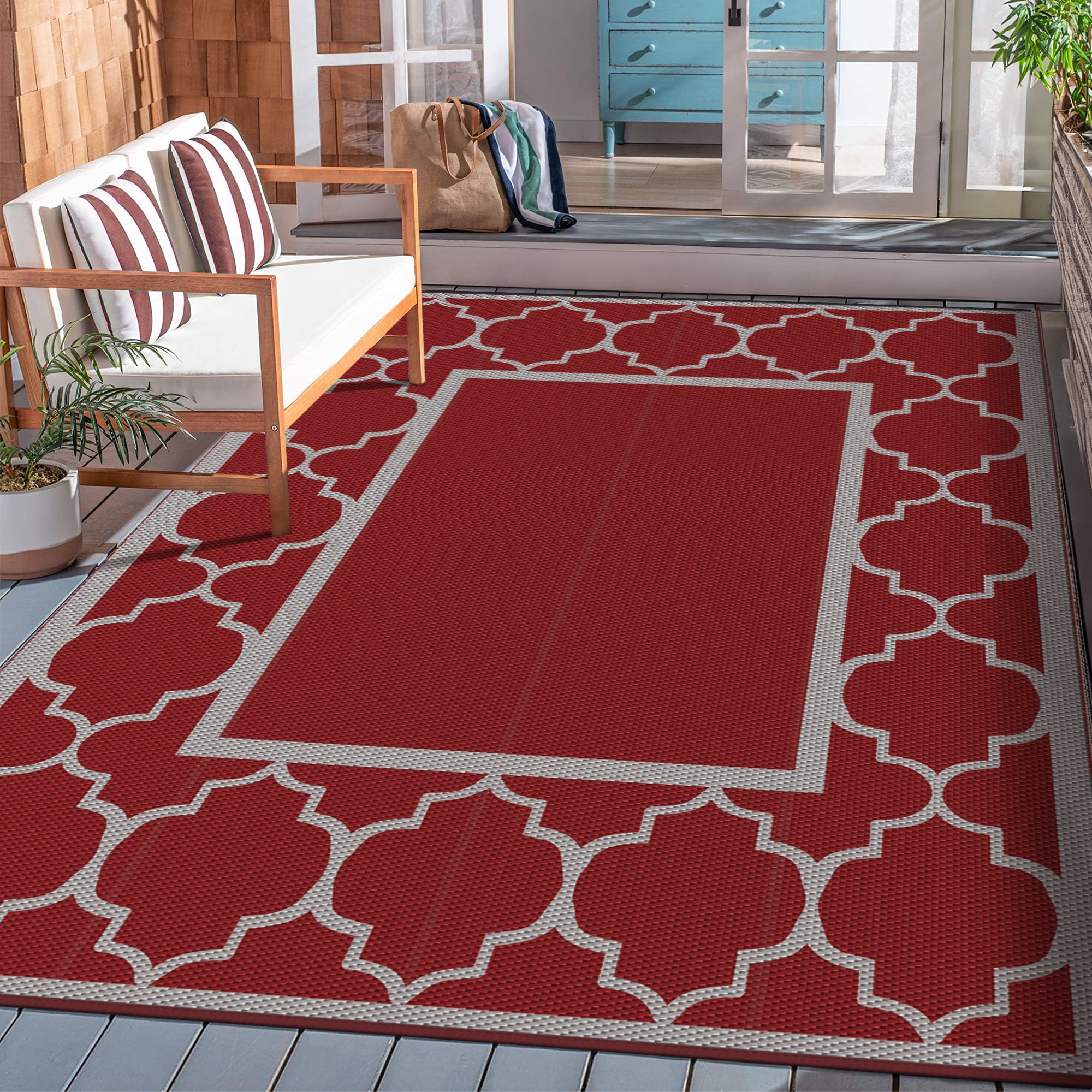 DEORAB Outdoor Rugs Waterproof Plastic Straw Mat 9'x12' Reversible for ...