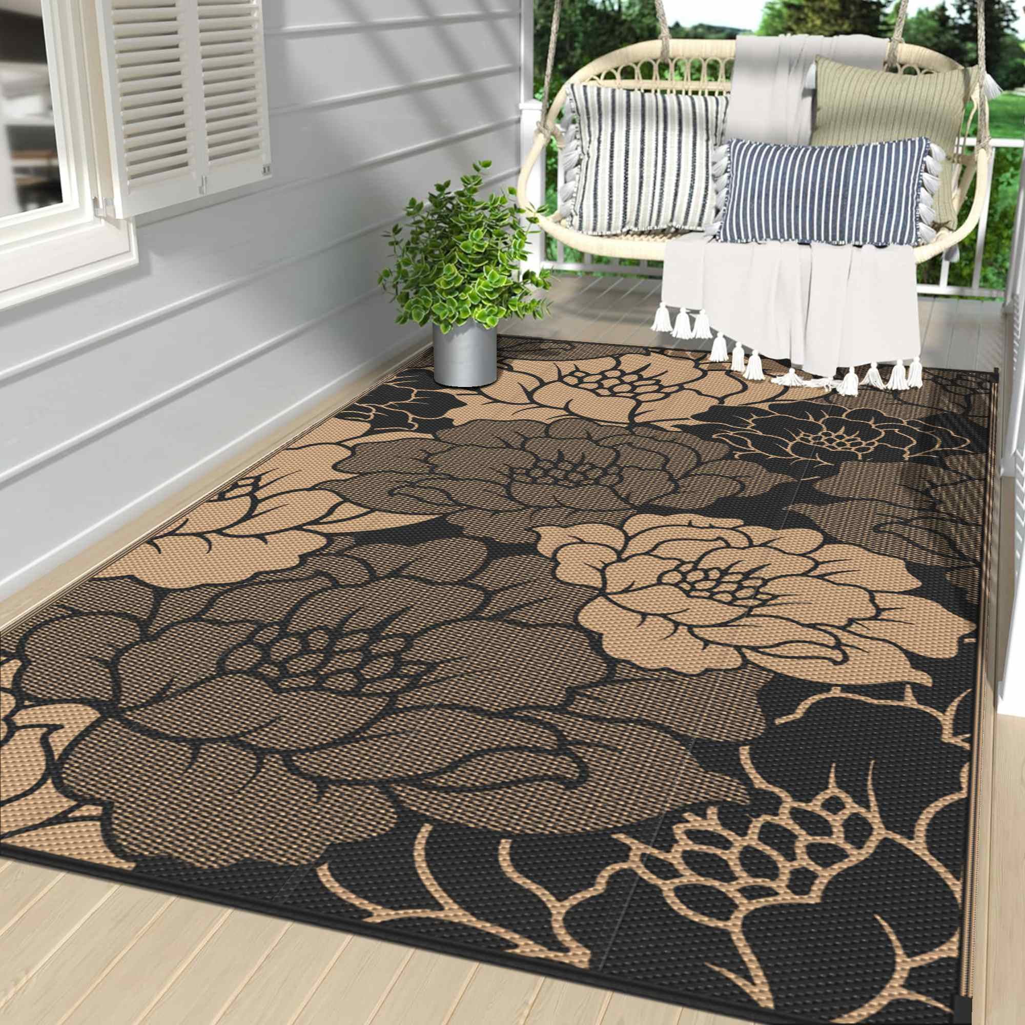 DEORAB Reversible Outdoor/Indoor Rugs for Patio RV Camper - Waterproof ...