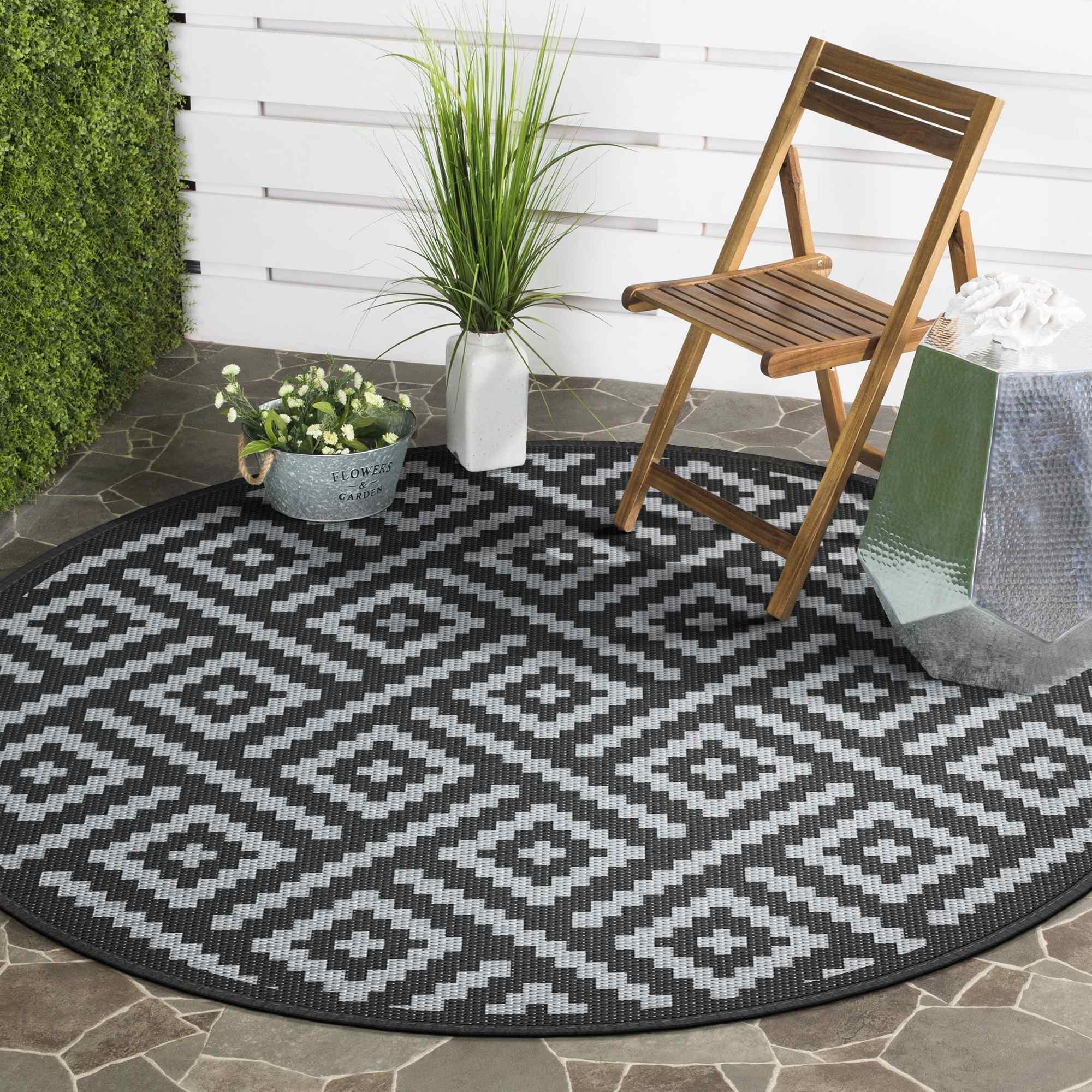DEORAB Round Outdoor Rug for Patio Clearance, Reversible Plastic ...