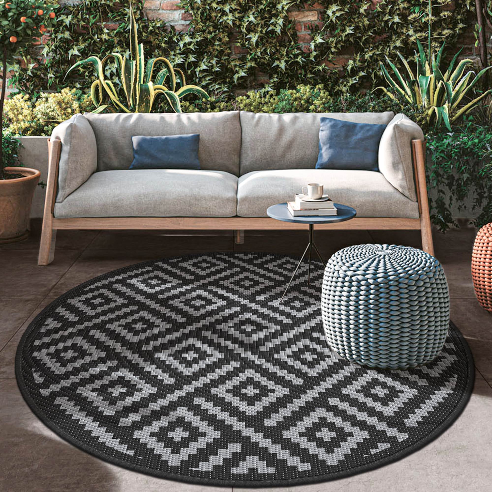 Free Shipping! DEORAB Round Outdoor Rug for Patio Clearance, Reversible ...