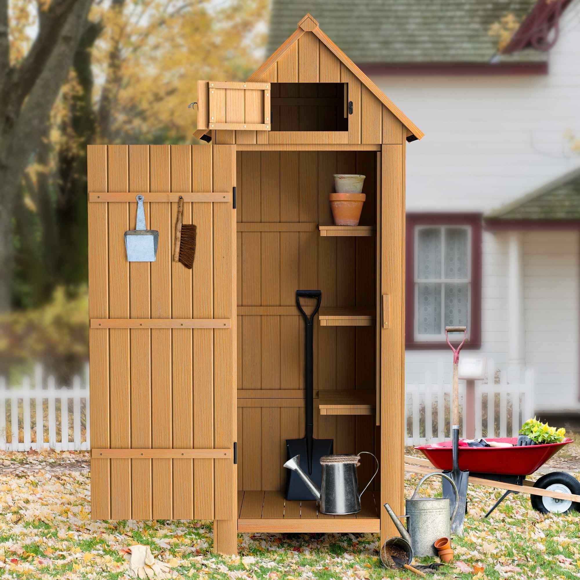 DEORAB Wooden Garden Storage Shed with Pitched Asphalt Roof, 70 Inch ...