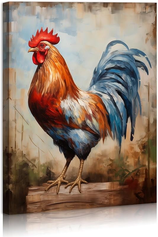DEORAIO Rooster Wall Art Vibrant Farmyard Guardian Picture for Rustic ...