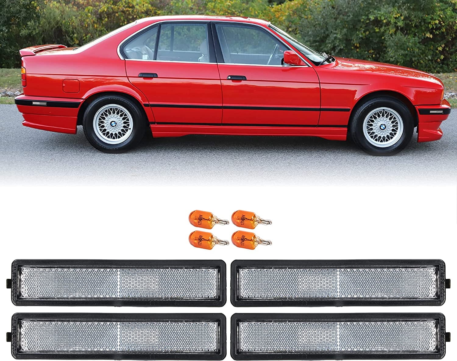 DEPO E30 Side Marker Lights - Euro Clear Front and Rear Bumper Sidemarkers Lamps Compatible with ...