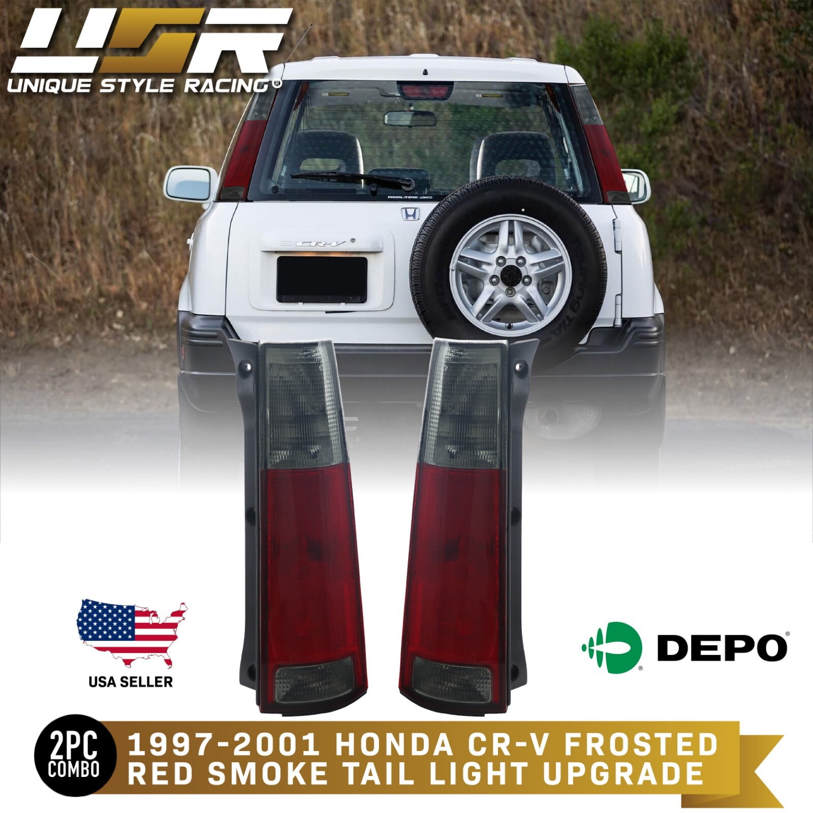 DEPO Pair of Red / Smoke Rear Tail Lights New Pair For 1997-2001 Honda ...