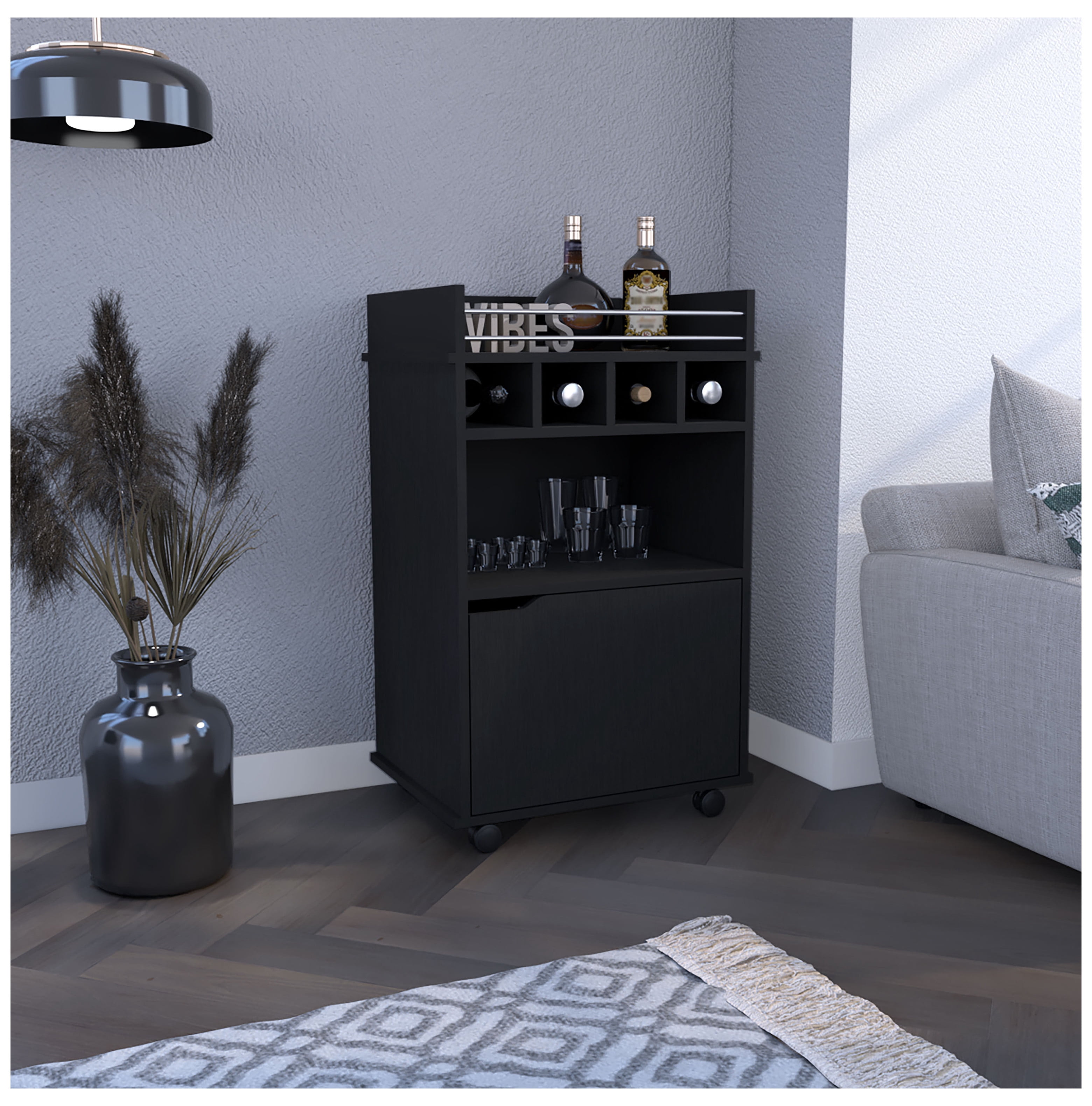 DEPOT E-SHOP 35" H Bar Cart with Two Shelves four Wine Cubbies and One ...