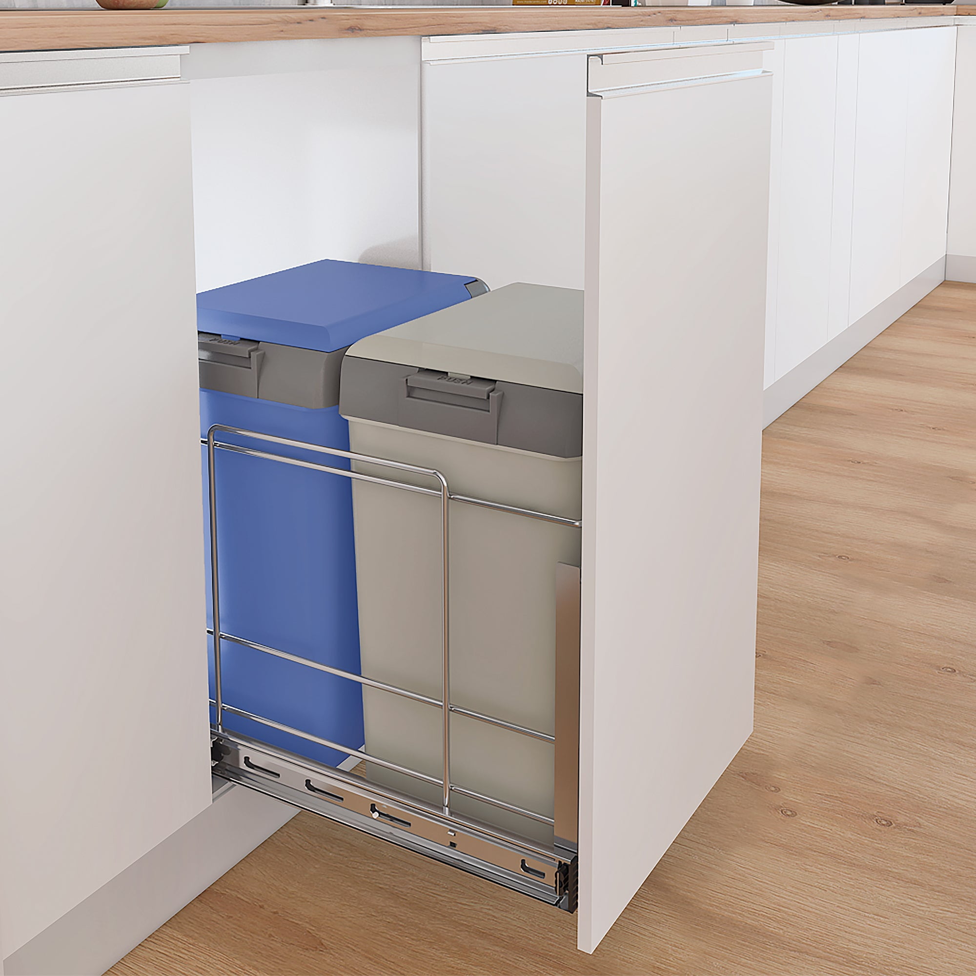 DEPOT E-SHOP Doble Waste Bin Container - Blue And Gray - 1 Und , Silver ...