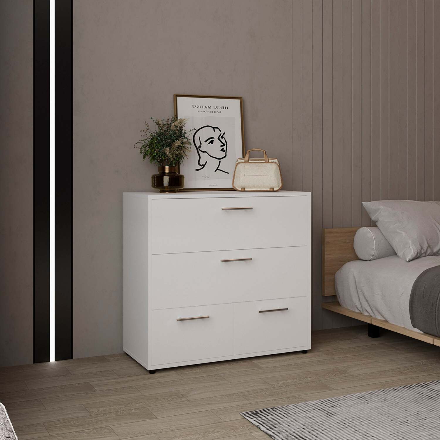 DEPOT E-SHOP DE-CLB11493 Goshen Dresser, 4 Drawers, 4 Legs, White ...