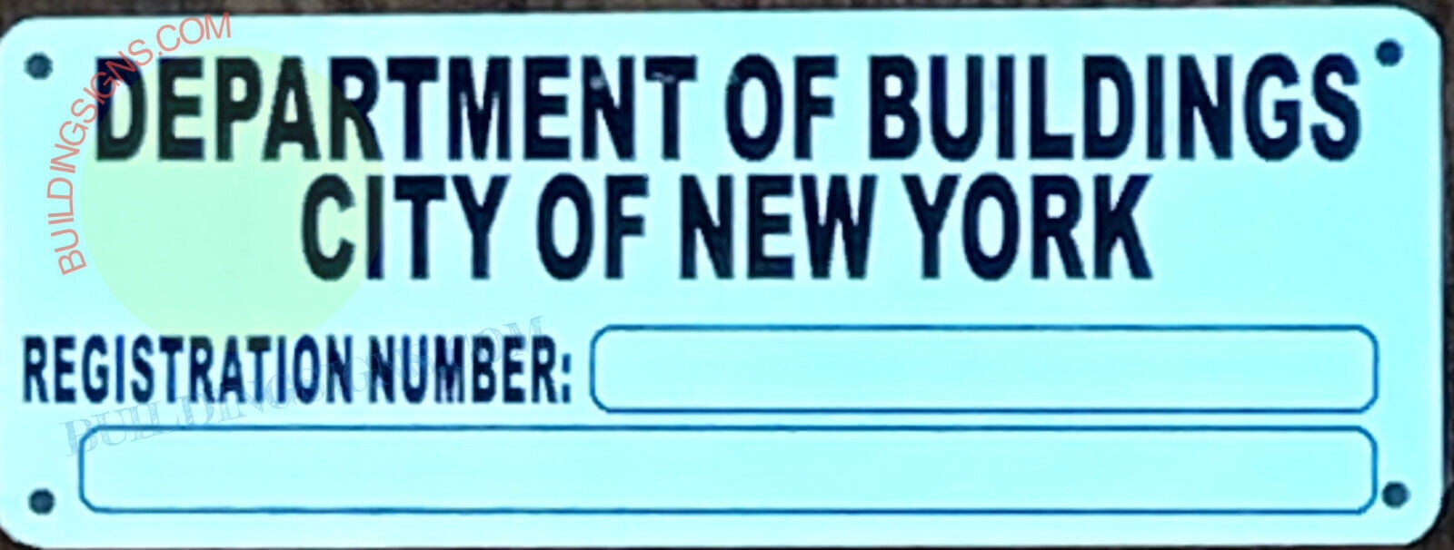 DEPT OF BUILDING REGISTRATION NUMBER SIGN (3.5x8.5,WHITE,ALUMINUM ...