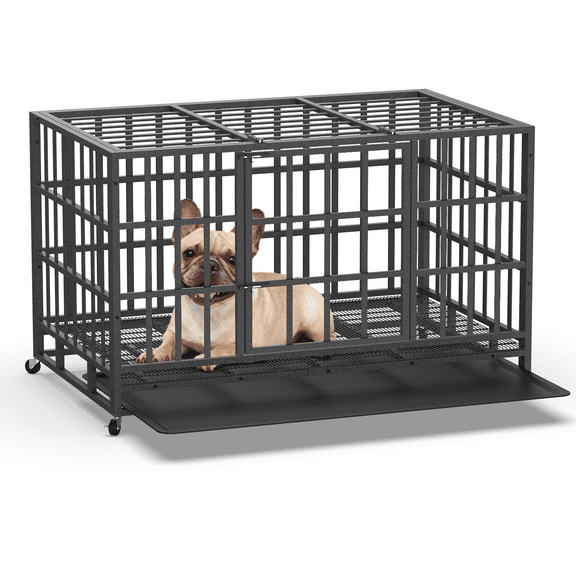 54 Inch Heavy Duty Dog Crate with Wheels Indestructible Escape-Proof ...
