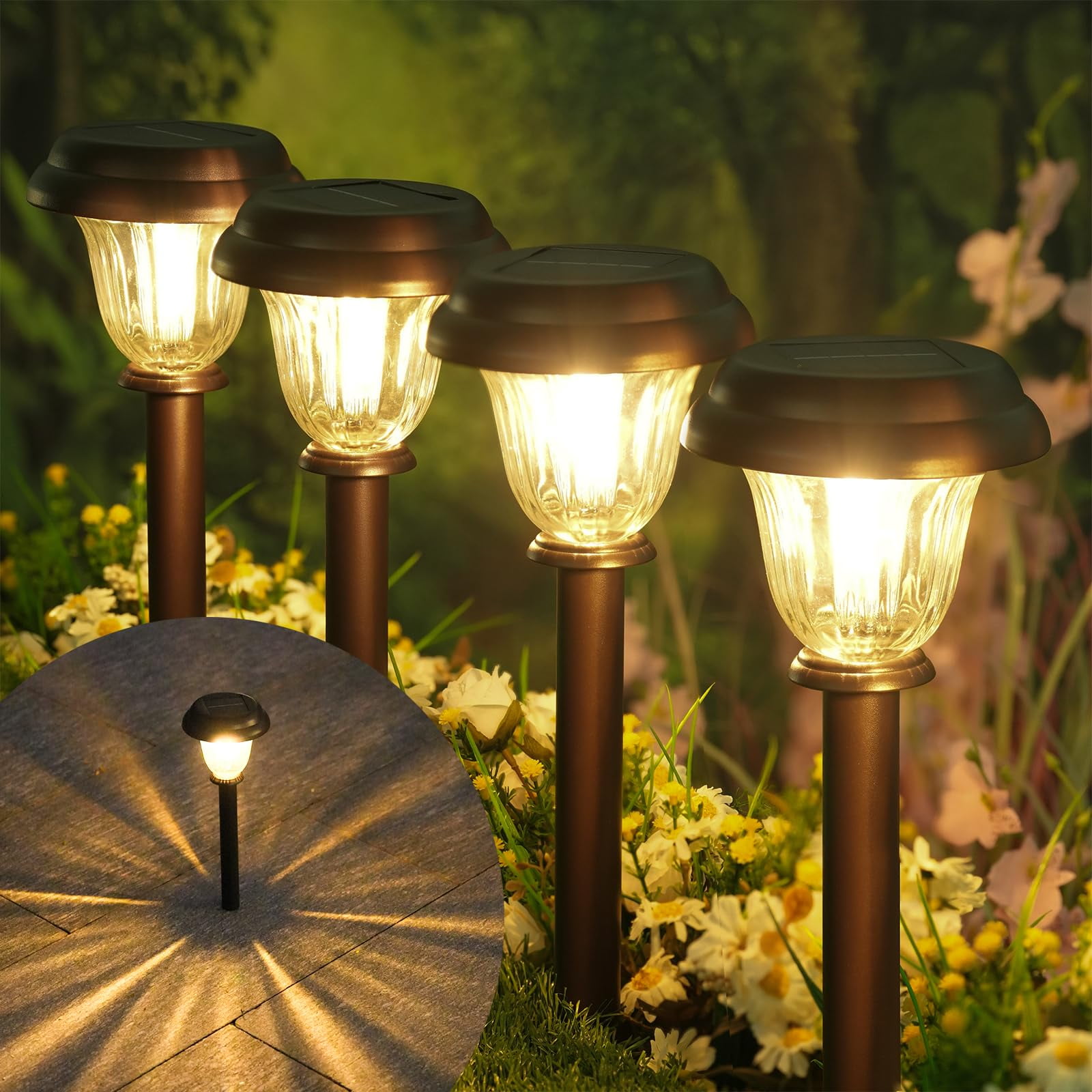 DERAYSION Solar Lights Outdoor 6 Pack, Stainless Steel Solar Pathway ...