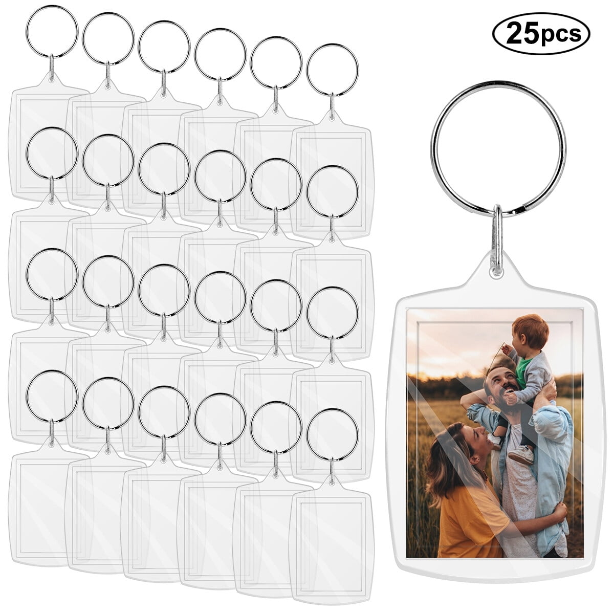 DERCLIVE 25pcs Blank Insert Photo Picture Frame Split Ring Keychain ...