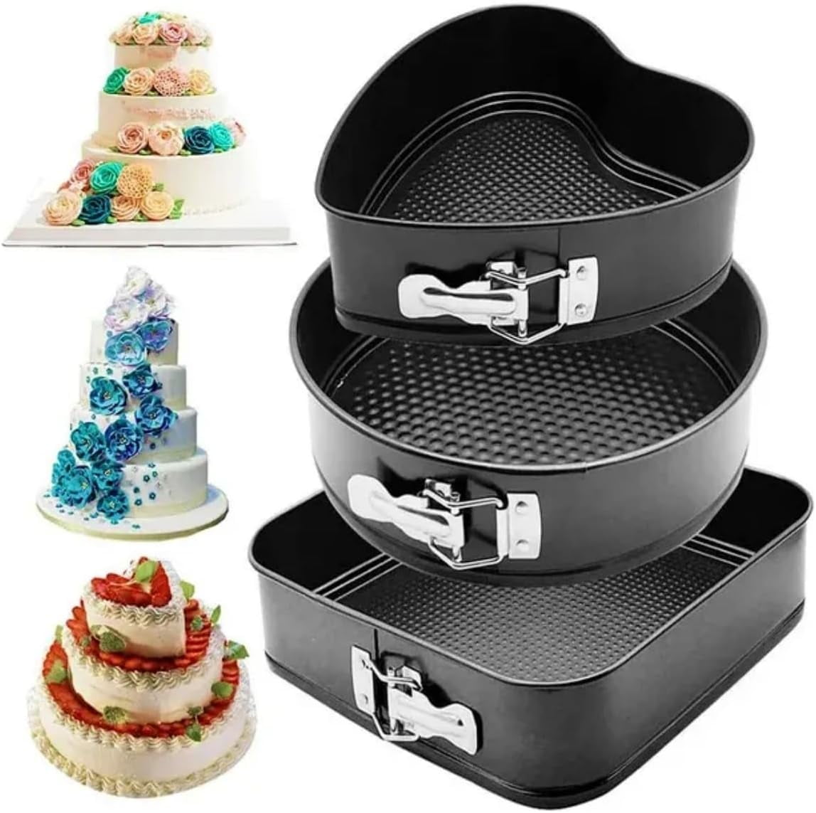 DERCLIVE 3-Piece Steel Premium Nonstick Springform Pans Set, Heart ...