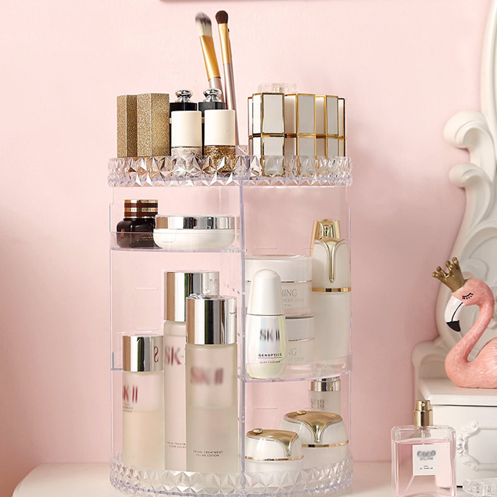 DERCLIVE 360 Rotating Makeup Organizer, Adjustable Storage Large ...