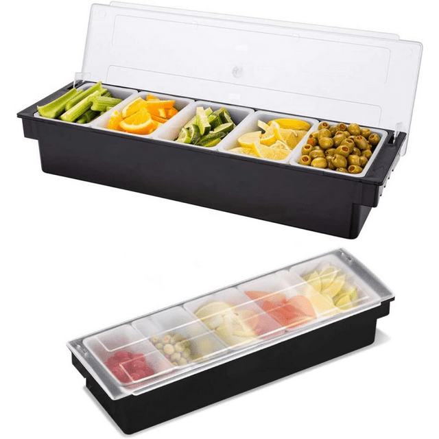 DERCLIVE 5 Tray Serving Plastic Cold Holder, Ice Chilled Condiment ...