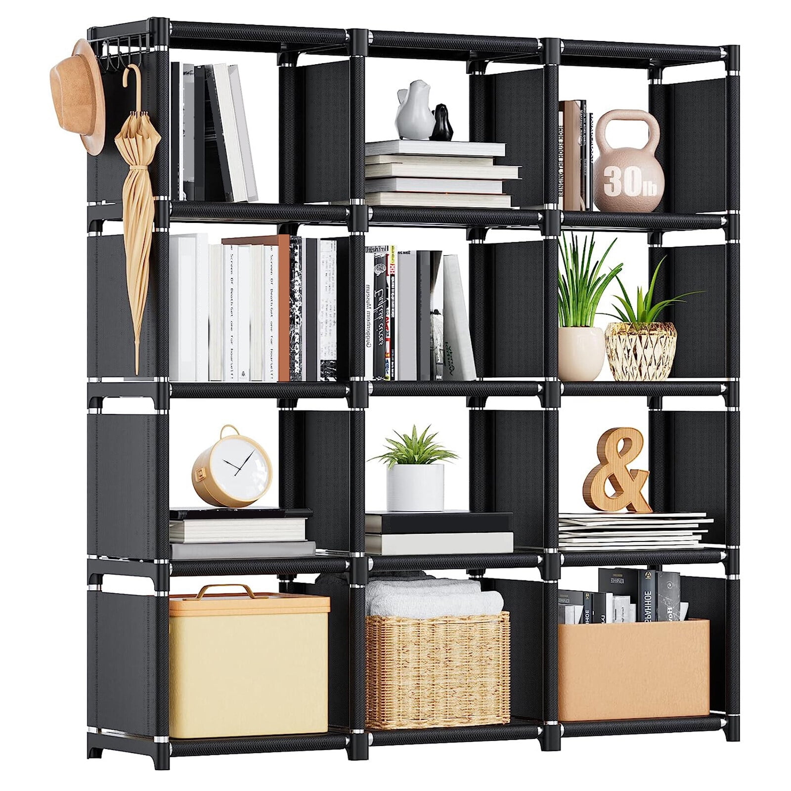 DERCLIVE DIY Grid Shelf Bookshelves, Bookcase 12 Cube Storage Organizer ...