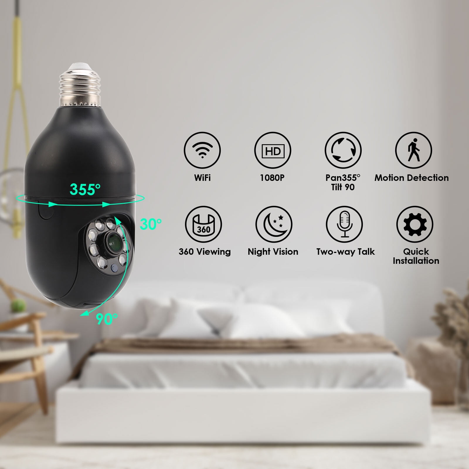 DERCLIVE E27 Light Bulb Camera for Home Security 1080P Wireless WiFi ...