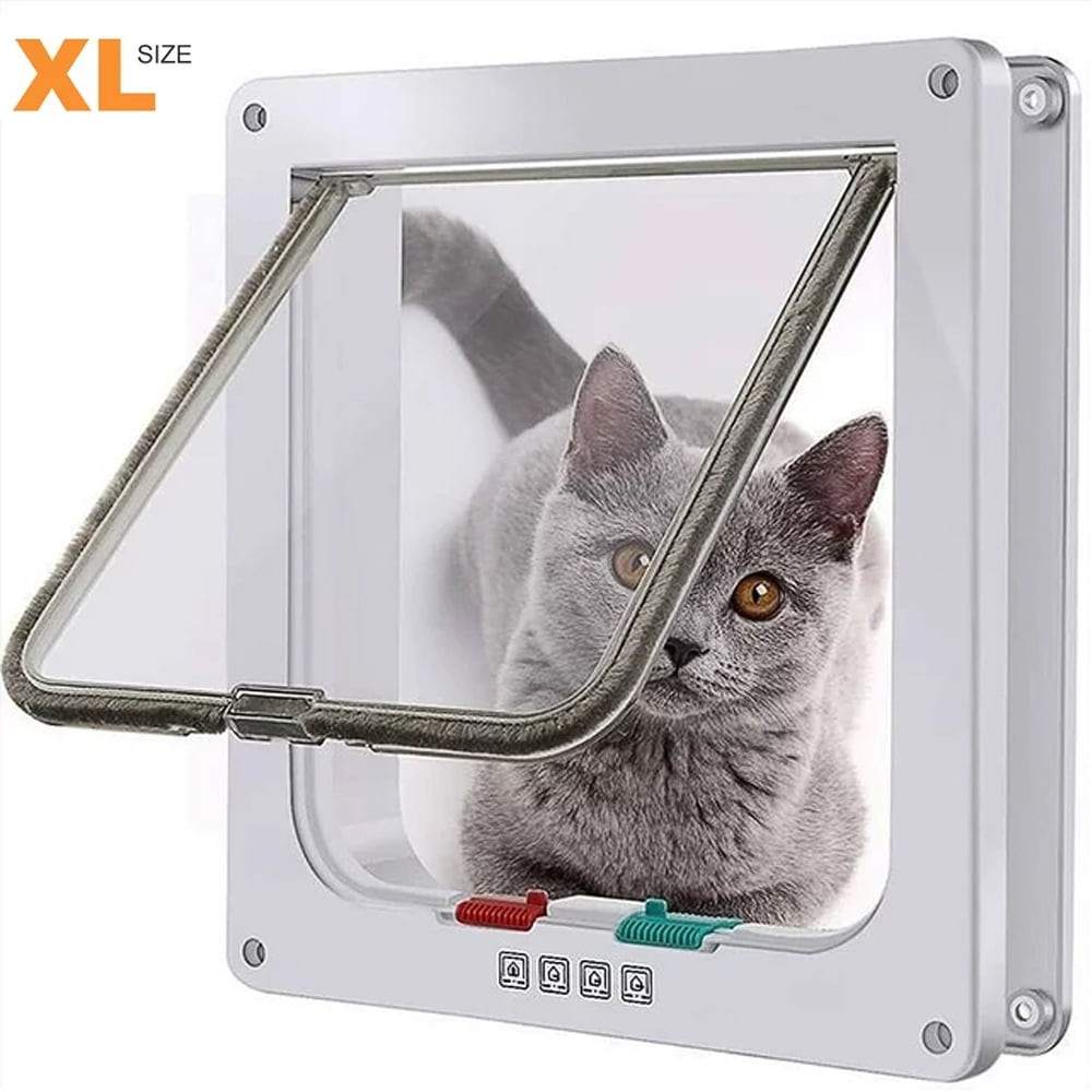 DERCLIVE Extra Large Cat Door (Outer Size 11" x 9.8"), 4 Way Locking ...