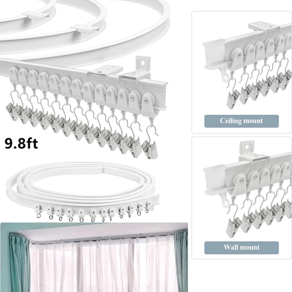 DERCLIVE Flexible Bendable Ceiling Curtain Track, 9.8ft Curved Ceiling ...