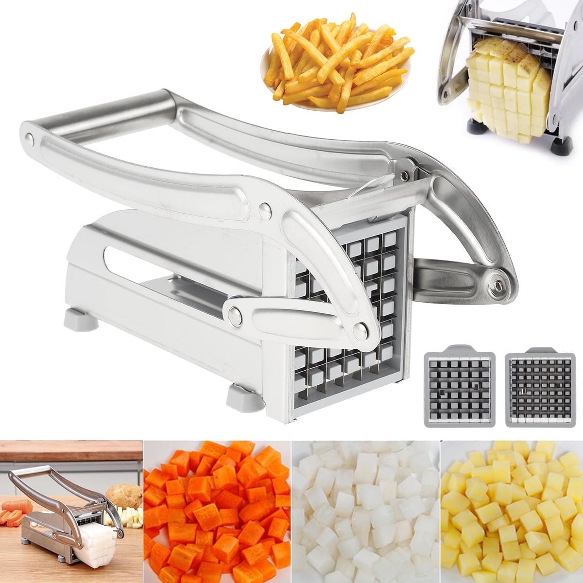 DERCLIVE French Fry Cutter Stainless Steel Vegetable Potato Slicer ...
