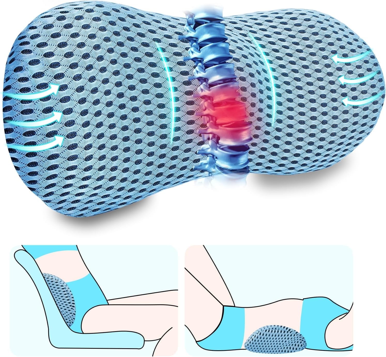 DERCLIVE Lumbar Support Pillow - Memory Foam for Low Back Pain Relief ...