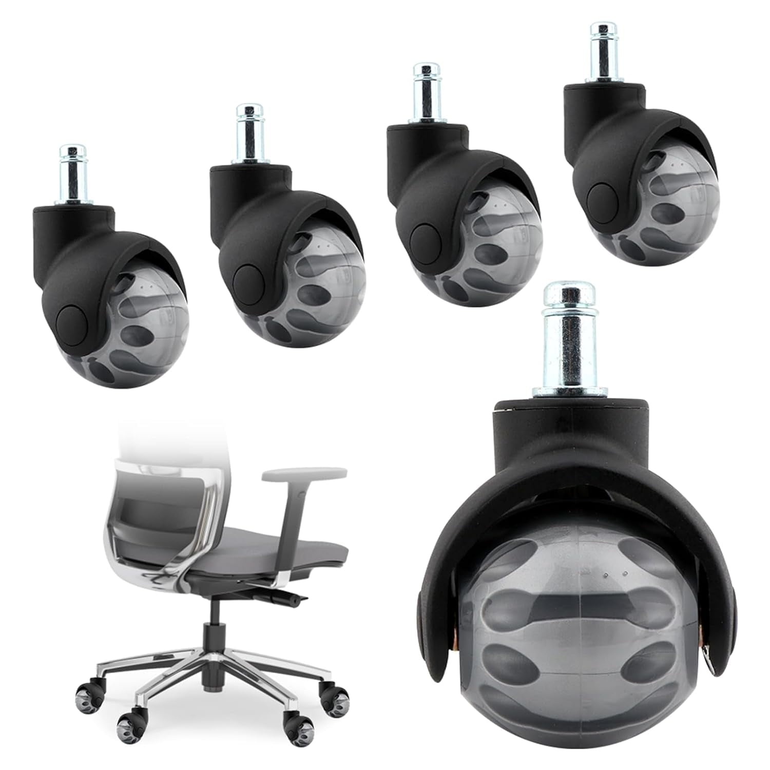 DERCLIVE Office Chair Wheels for Carpet and Hardwood Floors, Heavy Duty ...