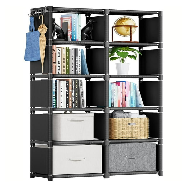 DERCLIVE Portable 10 Cube Bookcase Adjustable Bookshelf Organizer Shelf ...
