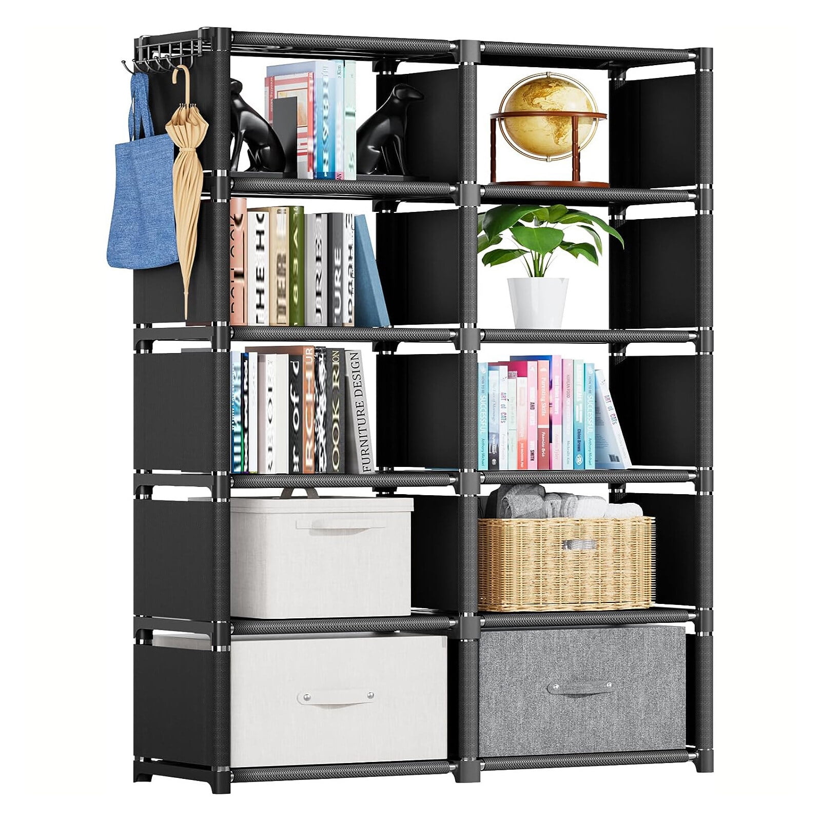 DERCLIVE Portable 10 Cube Bookcase Adjustable Bookshelf Organizer Shelf ...