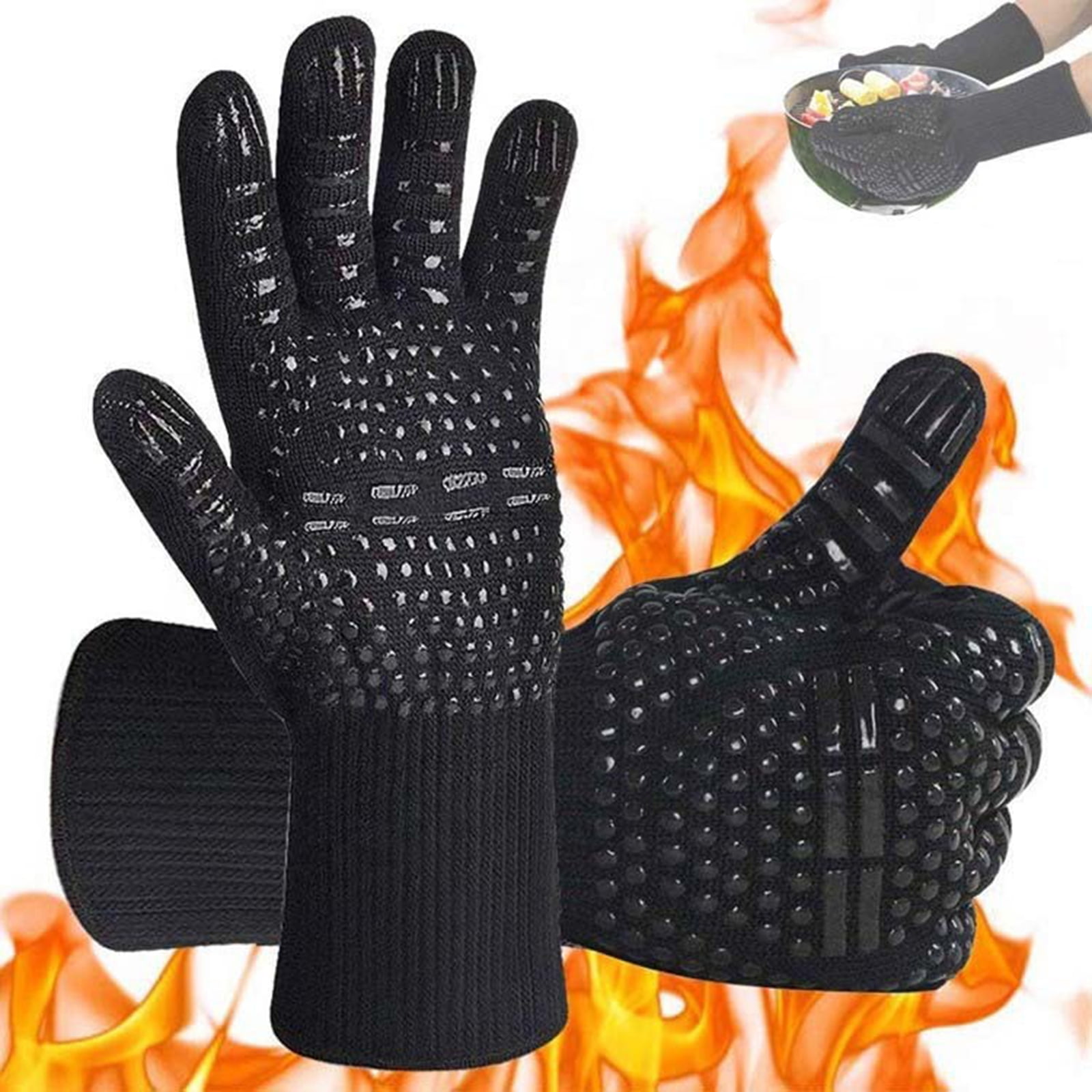 DERCLIVE Set of 2 BBQ Gloves, Grill Gloves Heat Resistant Grilling ...