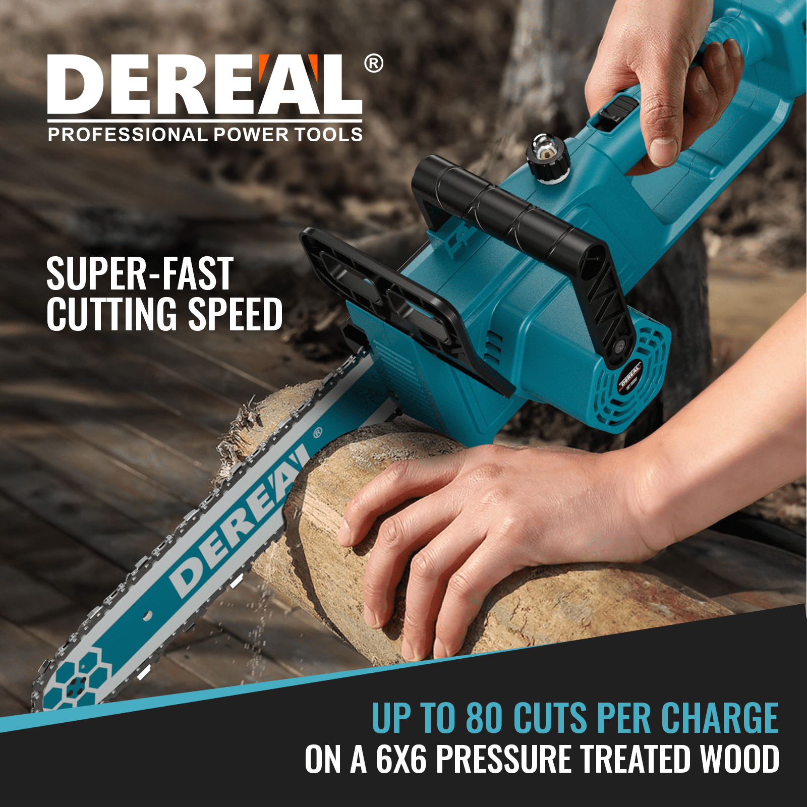 DEREAL 12-inch Lightweight Cordless Chainsaw, 20V Operated Handheld Electric Brushless Chainsaw ...