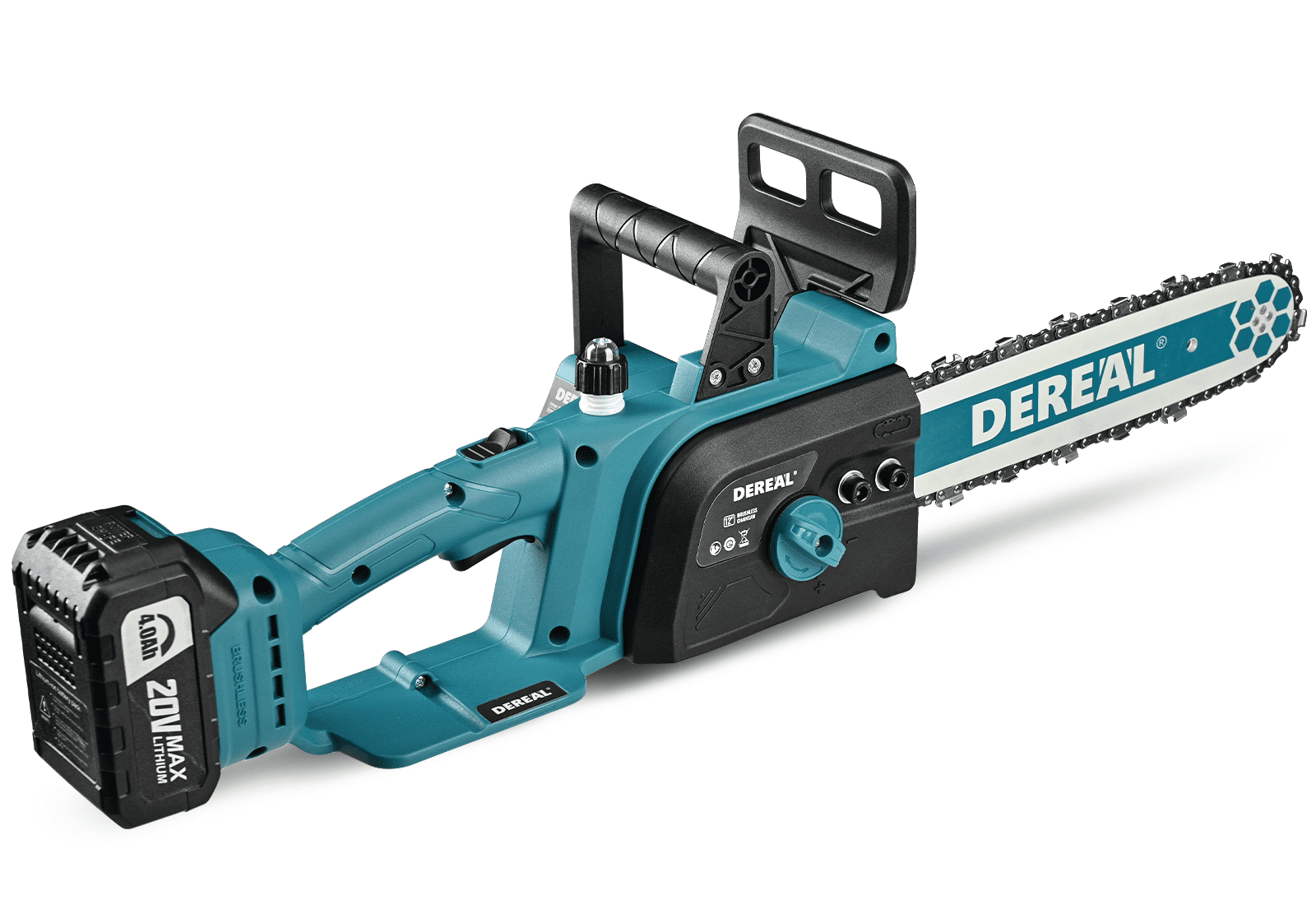 DEREAL 12-Inch Cordless Chainsaw | Electric Brushless Handheld 20V ...